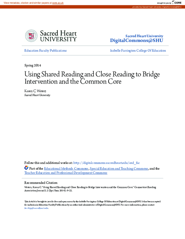 (PDF) Using Shared Reading and Close Reading to Bridge Intervention and ...