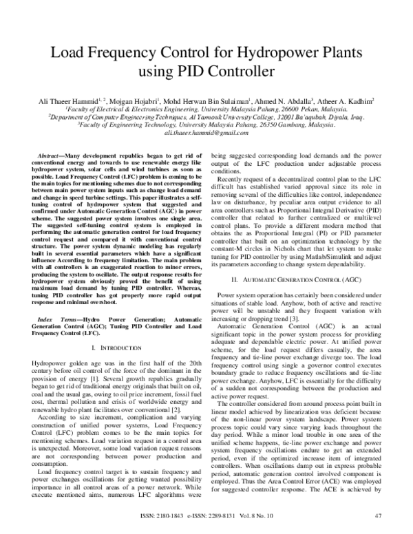 (PDF) Load Frequency Control for Hydropower Plants using PID Controller
