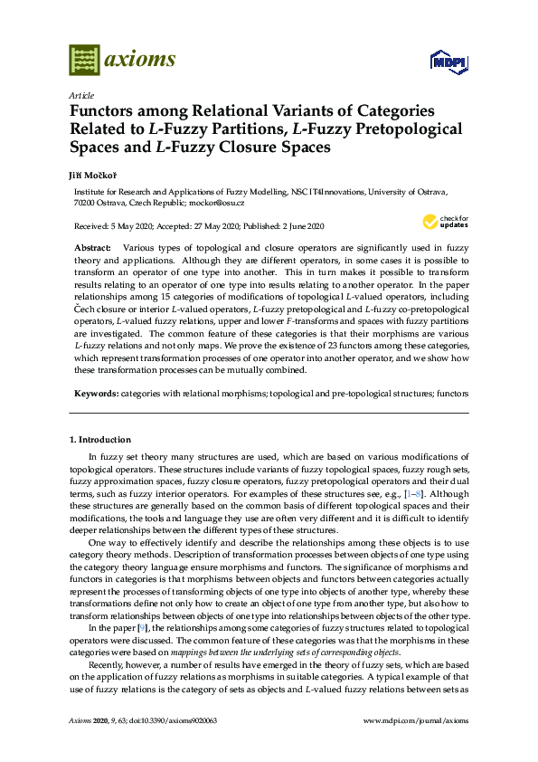 (PDF) Functors among Relational Variants of Categories Related to L-Fuzzy Partitions, L-Fuzzy ...