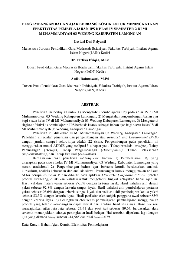 (PDF) PENGEMBANGAN BAHAN AJAR BERBASIS KOMIK UNTUK MENINGKATKAN EFEKTIVITAS PEMBELAJARAN IPS ...