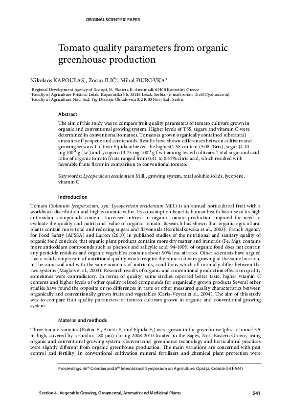 (PDF) Tomato quality parameters from organic greenhouse production