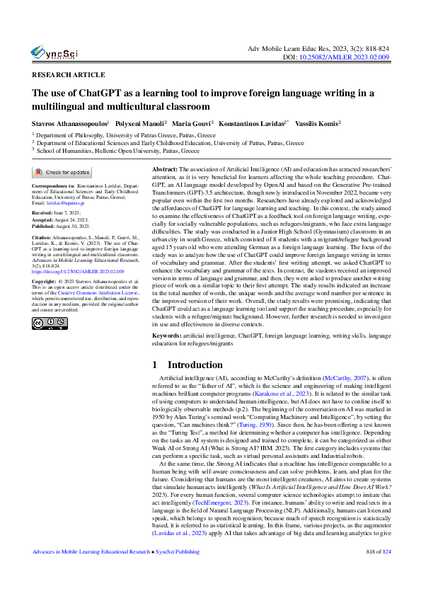 (PDF) The use of ChatGPT as a learning tool to improve foreign language ...