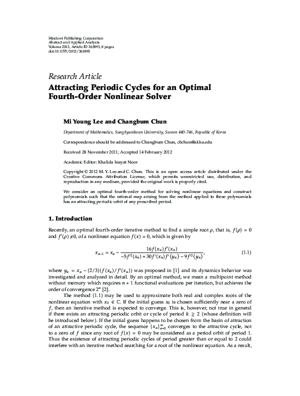 Pdf Attracting Periodic Cycles For An Optimal Fourth Order Nonlinear Solver