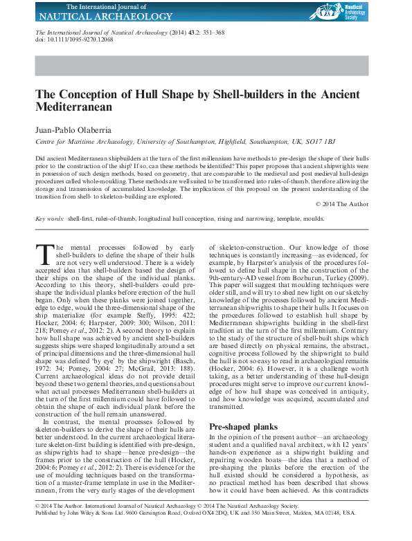 (PDF) The Conception of Hull Shape by Shell-builders in the Ancient ...