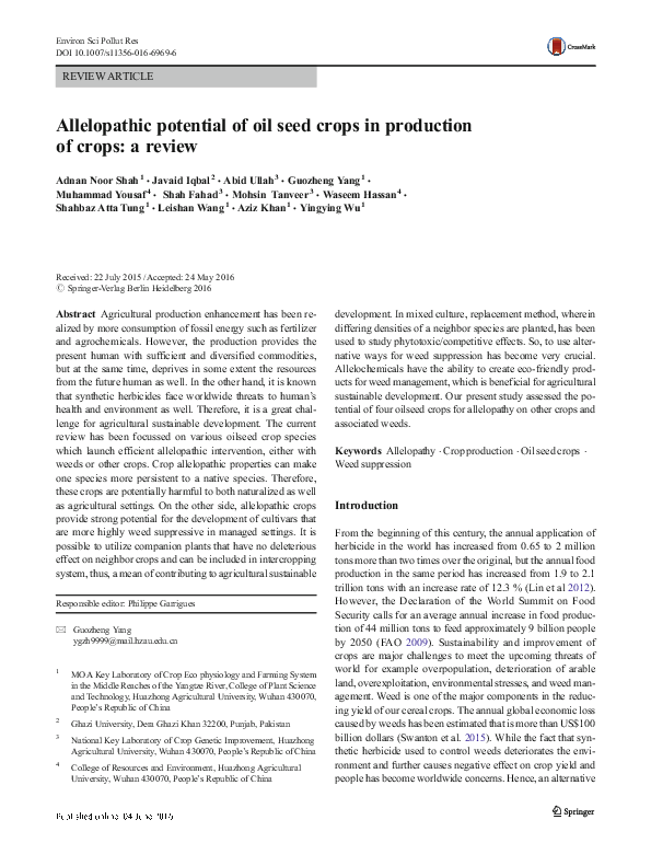 (PDF) Allelopathic potential of oil seed crops in production of crops ...