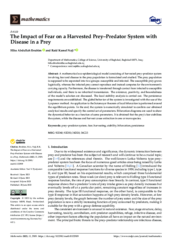 (PDF) The Impact of Fear on a Harvested Prey–Predator System with ...