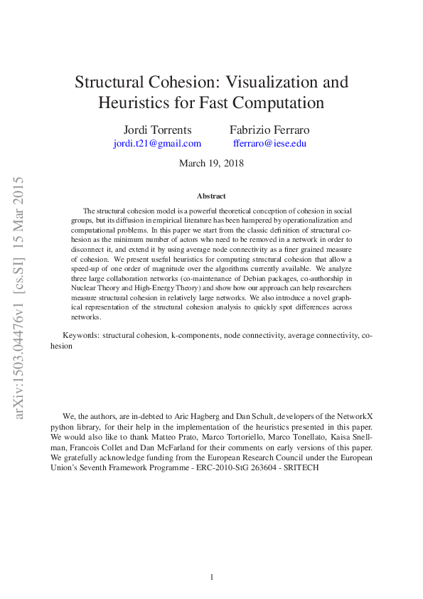(PDF) Structural Cohesion: Visualization and Heuristics for Fast Computation with NetworkX and ...