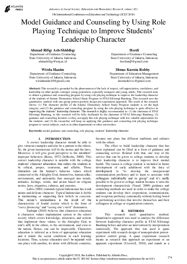 (PDF) Model Guidance and Counseling by Using Role Playing Technique to Improve Students ...