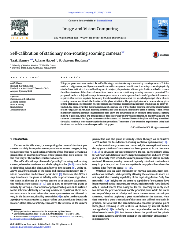 (PDF) Self-calibration of stationary non-rotating zooming cameras