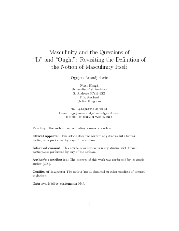 (PDF) Masculinity and the Questions of "Is" and "Ought": Revisiting the ...