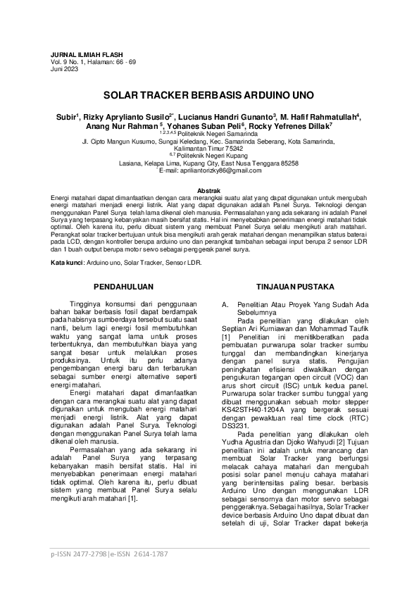 (PDF) Solar Tracker Berbasis Arduino Uno