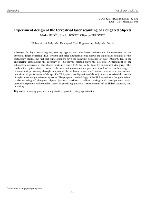(PDF) Experiment design of the terrestrial laser scanning of elongated objects