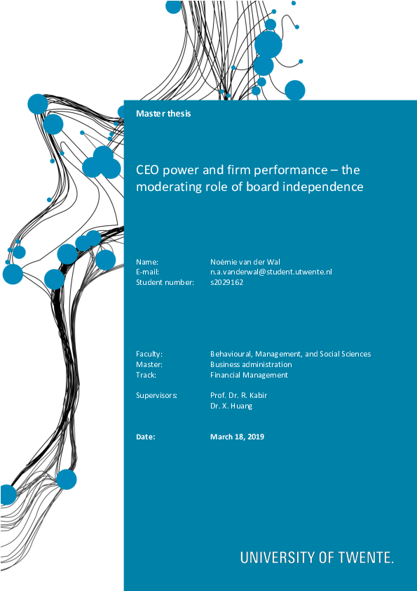 (PDF) CEO power and firm performance – the moderating role of board independence