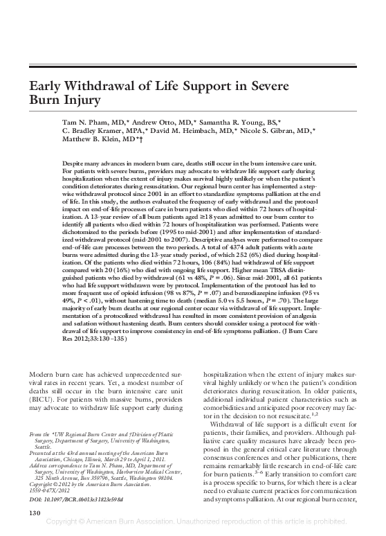 (PDF) Early Withdrawal of Life Support in Severe Burn Injury | Tâm Phạm ...