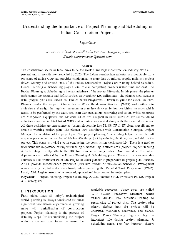 (PDF) Understanding the Importance of Project Planning and Scheduling ...