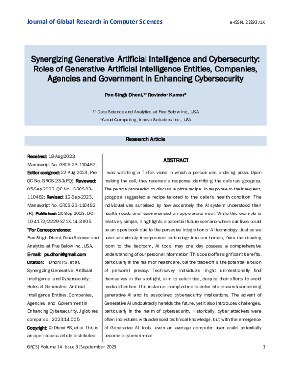 (PDF) Synergizing Generative Artificial Intelligence and Cybersecurity: Roles of Generative ...