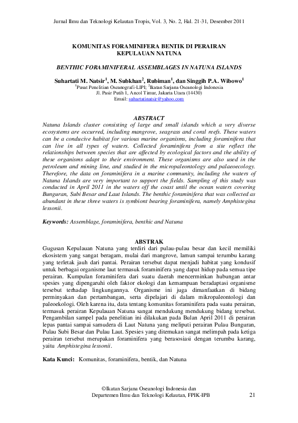 (PDF) Komunitas Foraminifera Bentik di perairan kepulauan Natuna