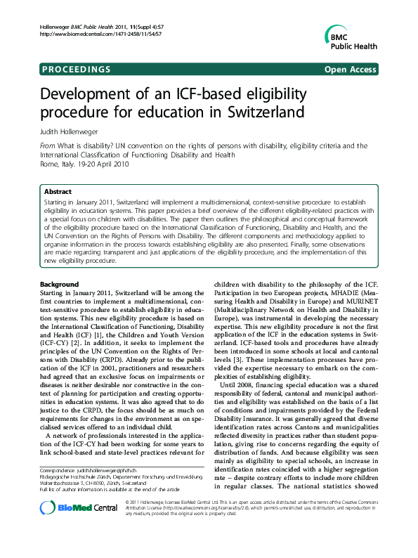 (PDF) Development of an ICF-based eligibility procedure for education in Switzerland