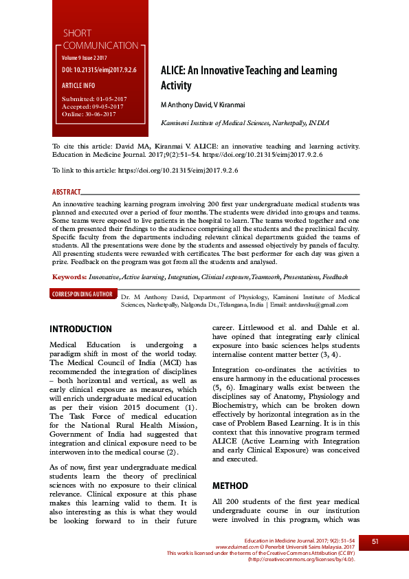 (PDF) ALICE: An Innovative Teaching and Learning Activity