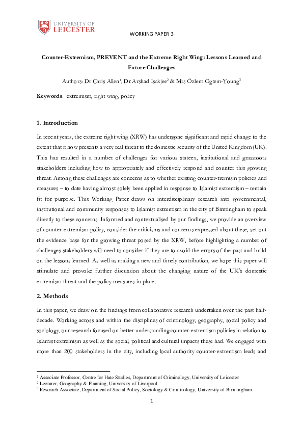 Pdf Counter Extremism Prevent And The Extreme Right Wing Lessons 7689