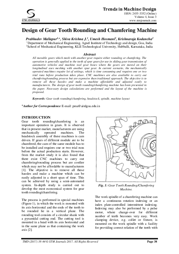 (PDF) Design of Gear Tooth Rounding and Chamfering Machine