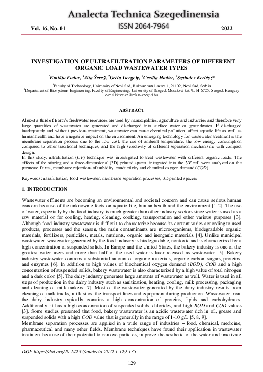 (PDF) Investigation of ultrafiltration parameters of different organic ...