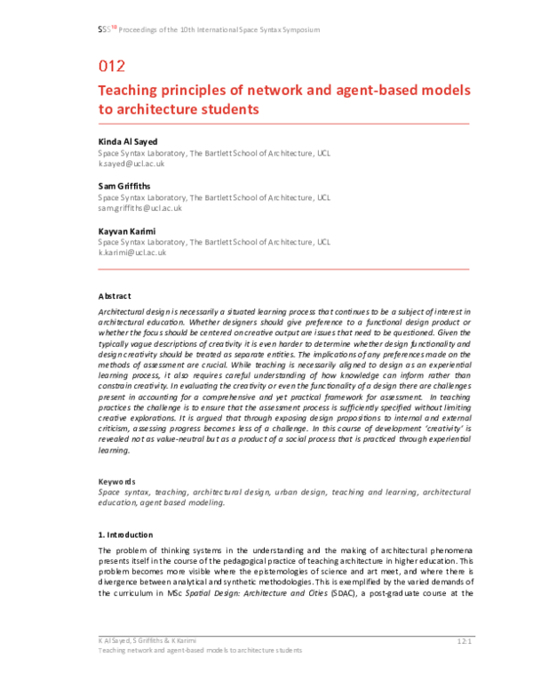 (PDF) Teaching principles of network and agent-based models to architecture students
