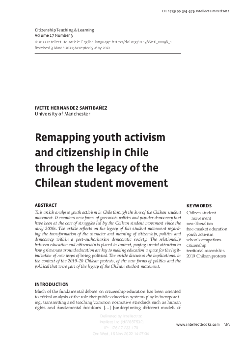(PDF) Remapping youth activism and citizenship in Chile through the ...