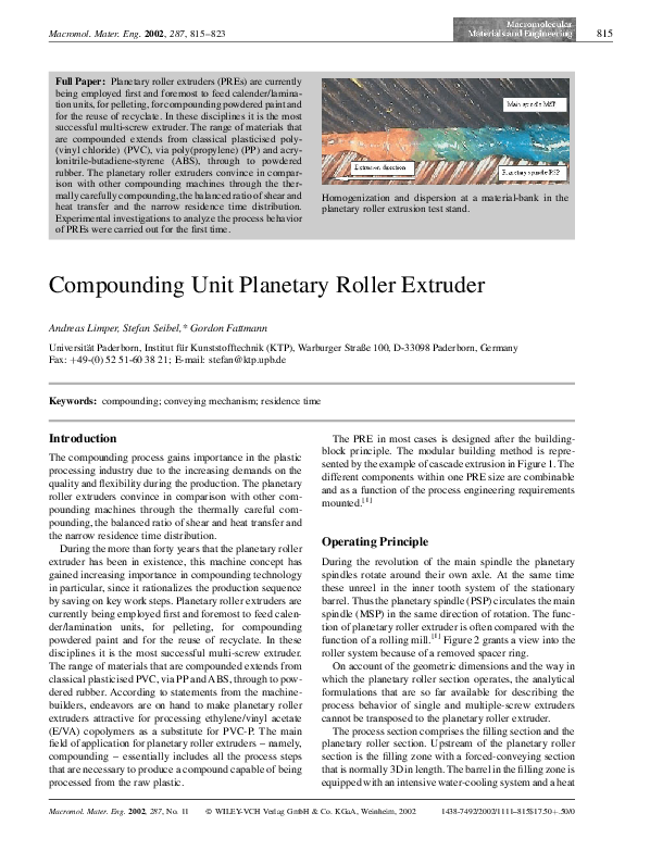 (PDF) Compounding Unit Planetary Roller Extruder | Andreas Limper ...