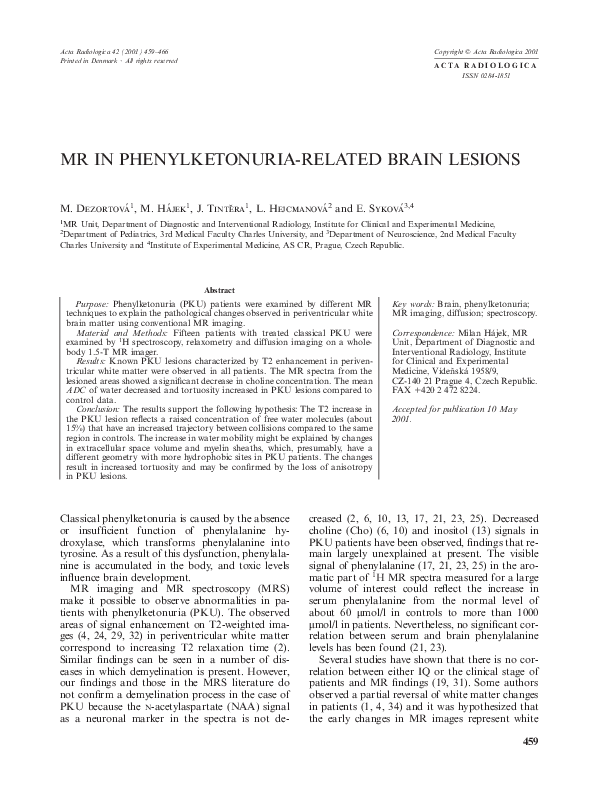 (PDF) MR in phenylketonuria-related brain lesions