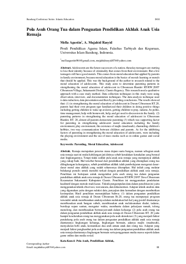 (PDF) Pola Asuh Orang Tua dalam Penguatan Pendidikan Akhlak Anak Usia Remaja | Mella Dwi Agustin ...