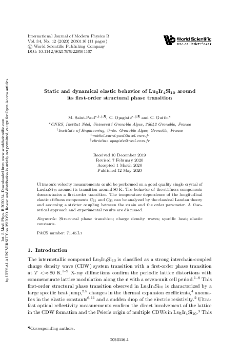 (PDF) Static and dynamical elastic behavior of Lu5Ir4Si10 around its first-order structural ...