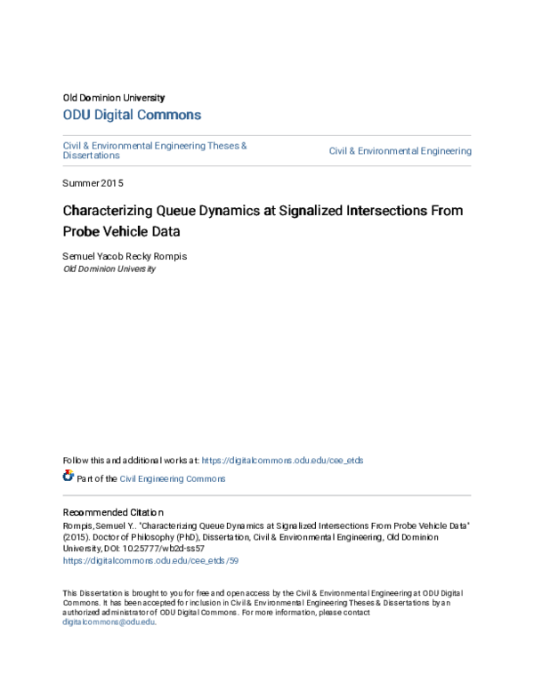 (PDF) Characterizing queue dynamics at signalized intersections from probe vehicle data