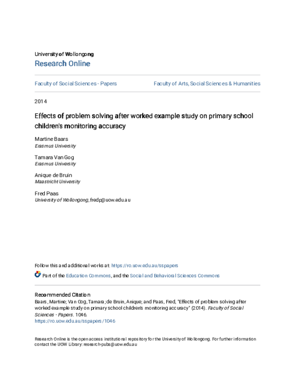 (PDF) Effects of Problem Solving after Worked Example Study on Primary School Children's ...