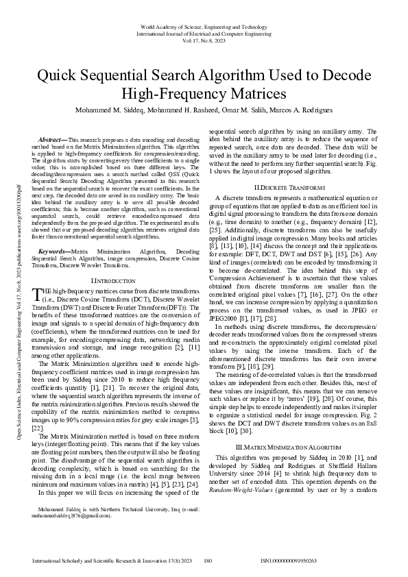 (PDF) Quick Sequential Search Algorithm Used to Decode High Frequency Matrices
