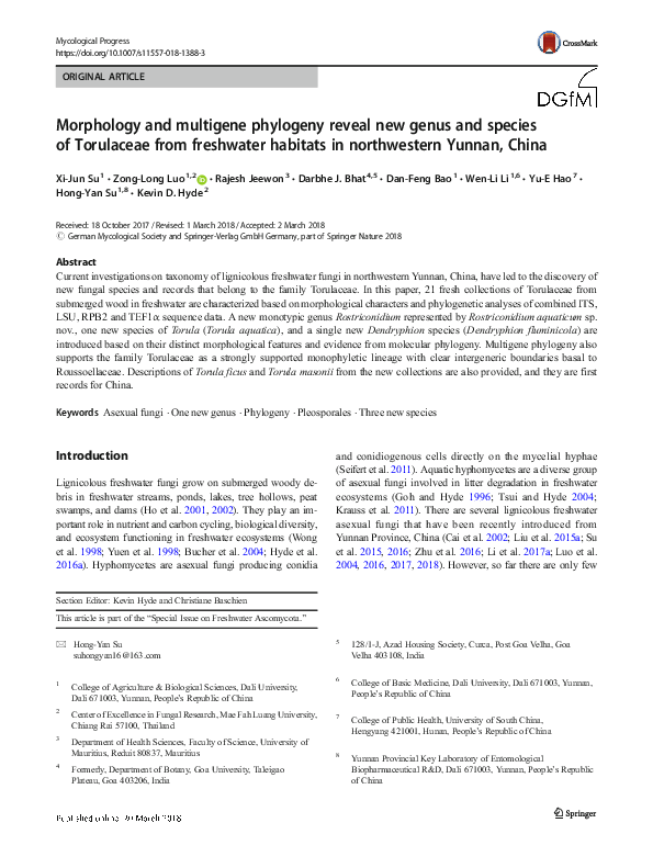 (PDF) Morphology and multigene phylogeny reveal new genus and species of Torulaceae from ...