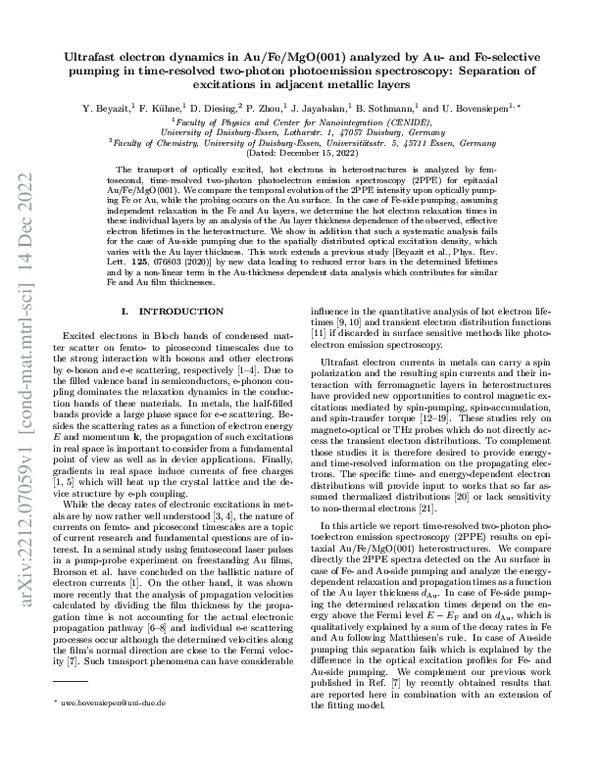 (PDF) Ultrafast electron dynamics in Au/Fe/MgO(001) analyzed by Au- and Fe-selective pumping in ...