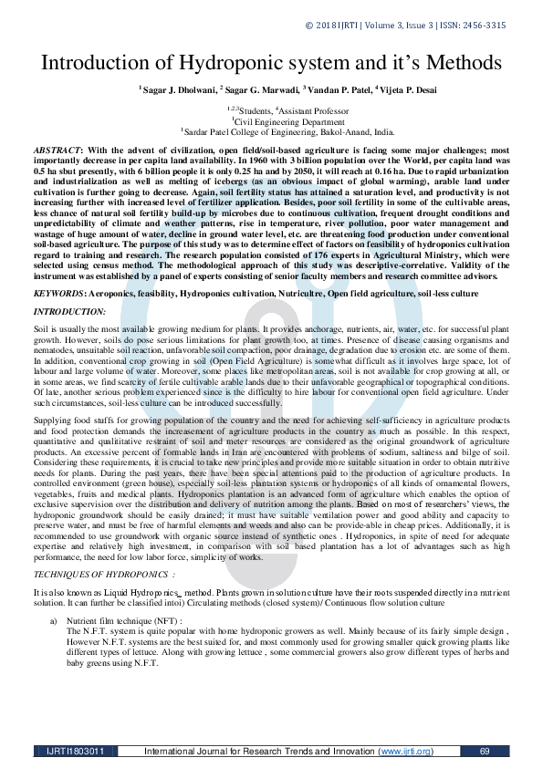 (PDF) Introduction of Hydroponic system and it ’ s Methods