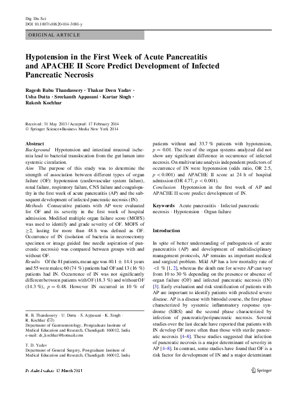 (PDF) Hypotension in the First Week of Acute Pancreatitis and APACHE II ...