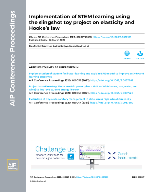 (PDF) Implementation of STEM learning using the slingshot toy project on elasticity and Hooke’s law