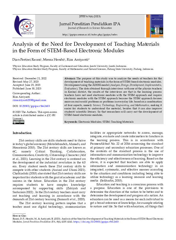 (PDF) Analysis of the Need for Development of Teaching Materials in the ...