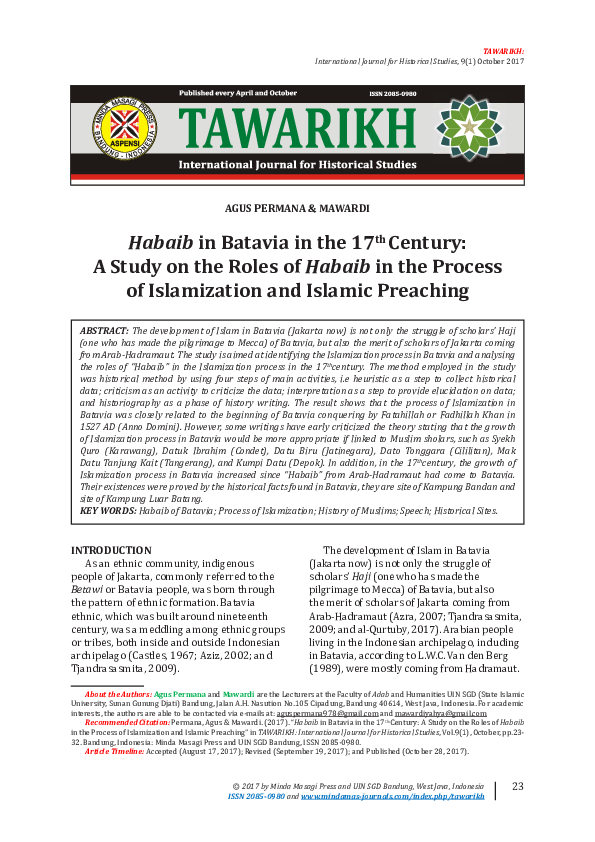 (PDF) Habaib in Batavia in the 17th Century: A Study on the Roles of ...
