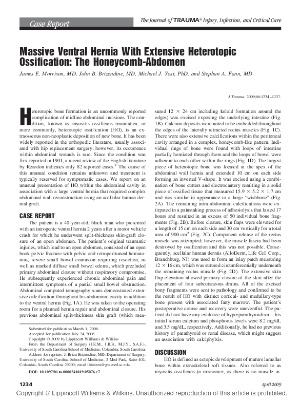 Pdf Massive Ventral Hernia With Extensive Heterotopic Ossification