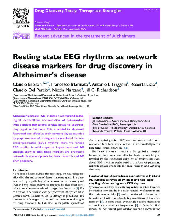 (PDF) Resting state EEG rhythms as network disease markers for drug ...