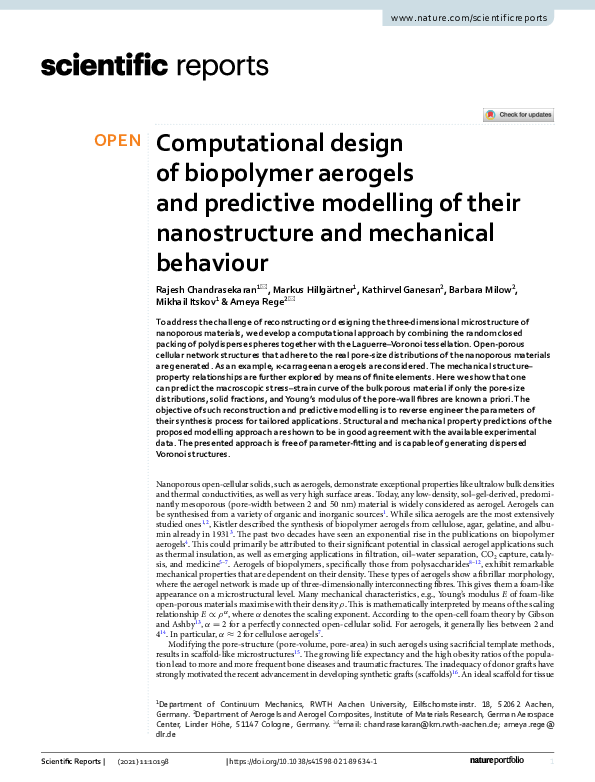 Pdf Computational Design Of Biopolymer Aerogels And Predictive Modelling Of Their