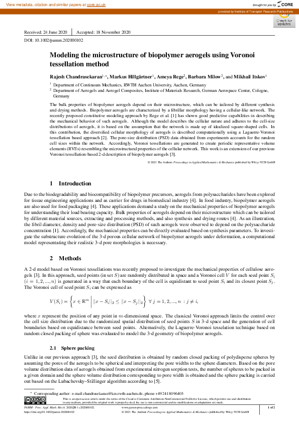 Pdf Voronoi Modeling Of Biopolymer Aerogel Microstructure