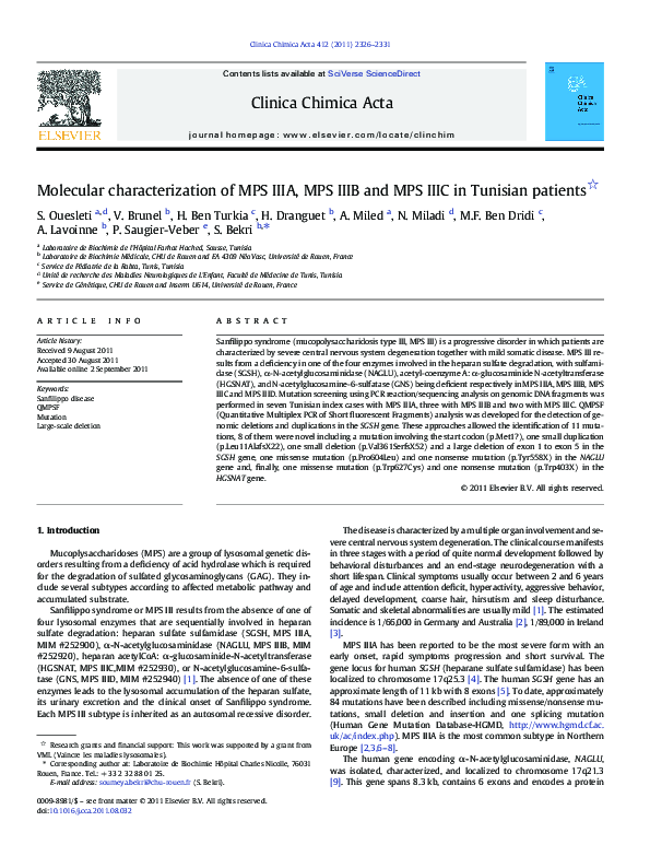 Pdf Molecular Characterization Of Mps Iiia Mps Iiib And Mps Iiic In
