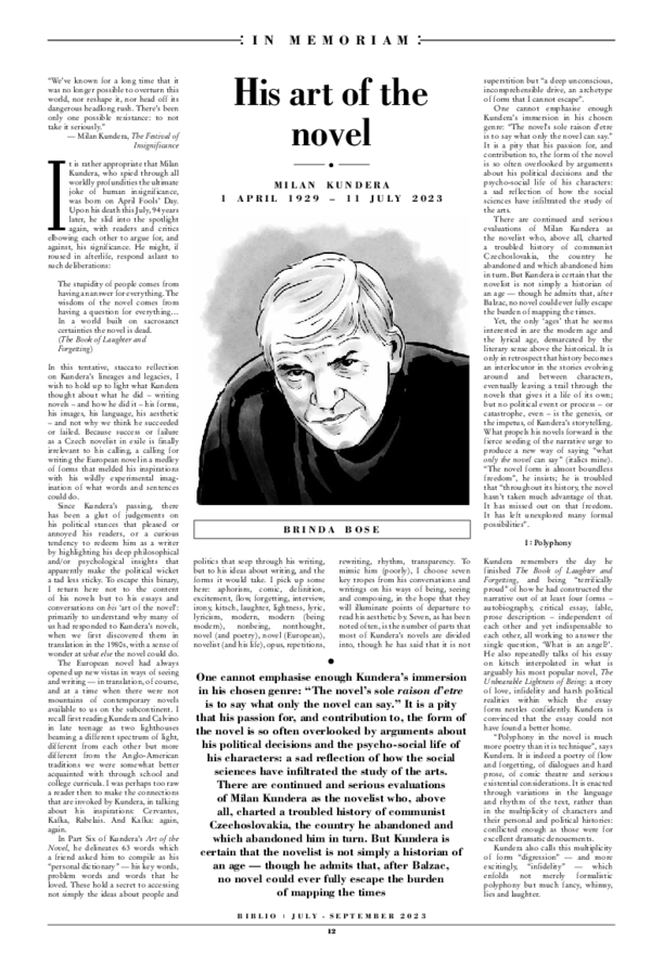 (PDF) Milan Kundera: His Art of the Novel