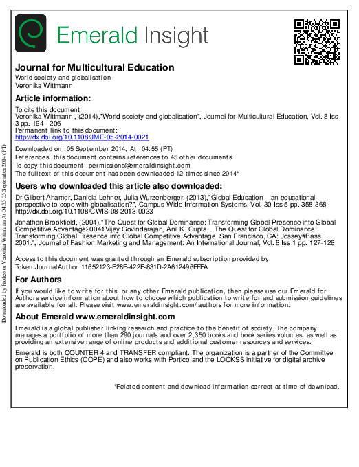 (PDF) World society and globalisation