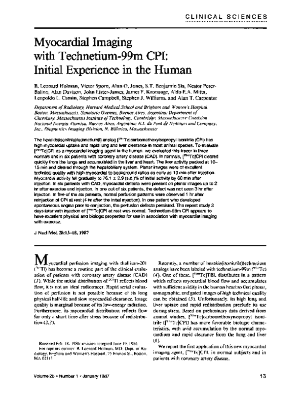 (PDF) Myocardial imaging with technetium-99m CPI: initial experience in ...